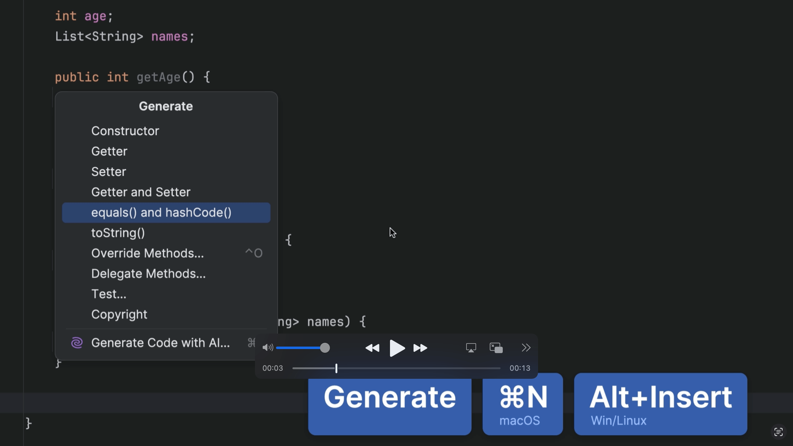 Generate Overrides For Equals HashCode And ToString JetBrains