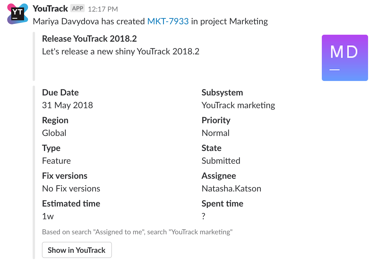 Youtrack slack integration - talenthooli